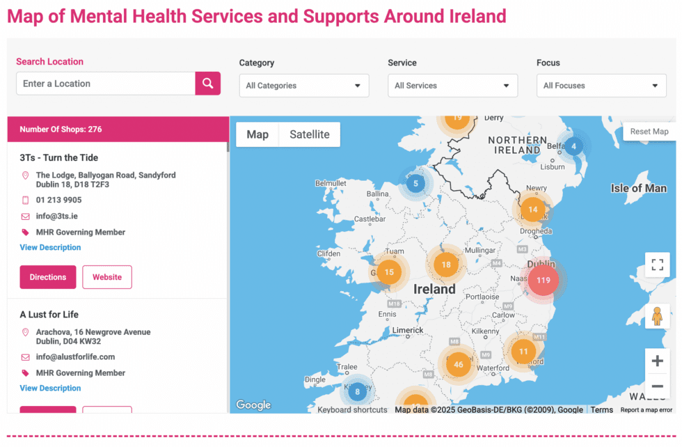 Map of Mental Health Services and Supports Around Ireland | Irish Men's ...
